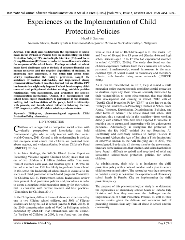 (PDF) Experiences on the Implementation of Child Protection Policies