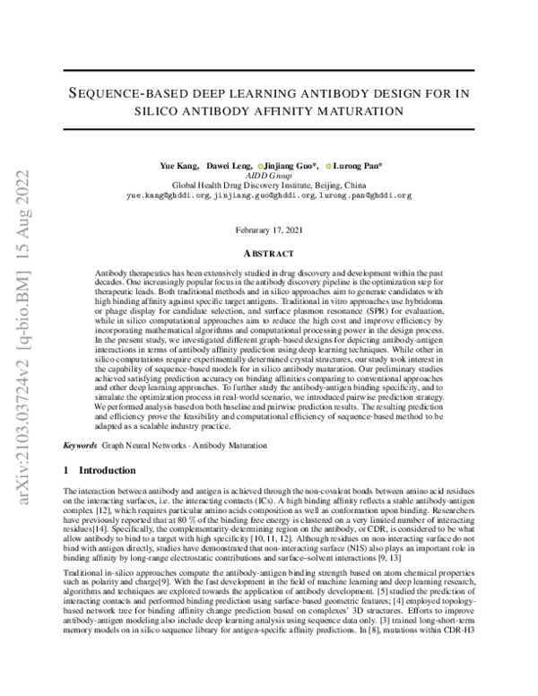 (PDF) Sequence-based deep learning antibody design for in silico antibody affinity maturation ...