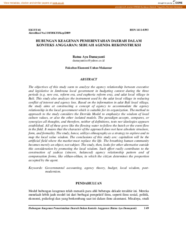 (PDF) Hubungan Keagenan Pemerintahan Daerah Dalam Konteks Anggaran ...