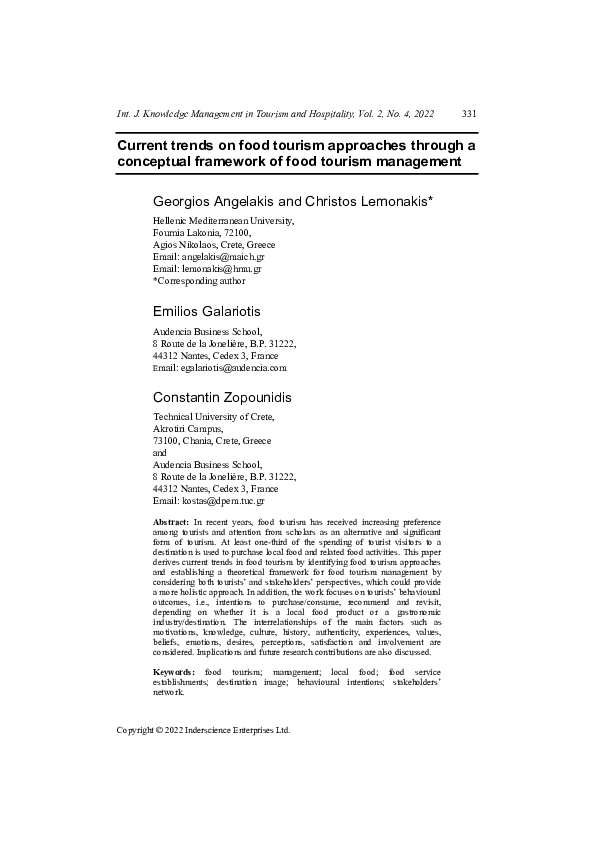(PDF) Current trends on food tourism approaches through a conceptual ...