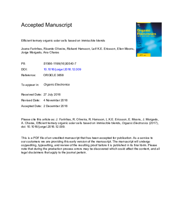 (PDF) Efficient ternary organic solar cells based on immiscible blends