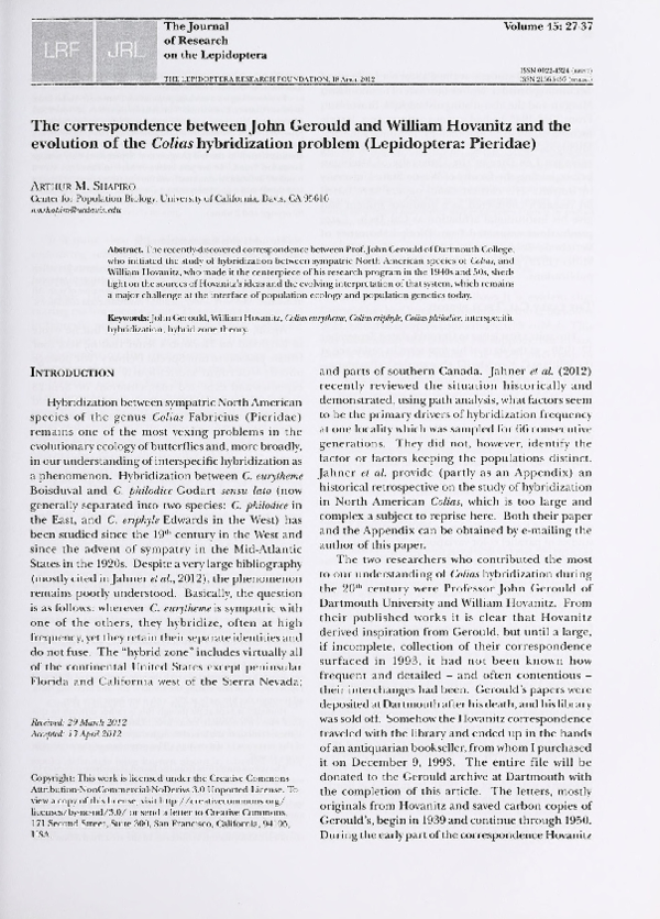 (PDF) The correspondence between John Gerould and William Hovanitz and ...