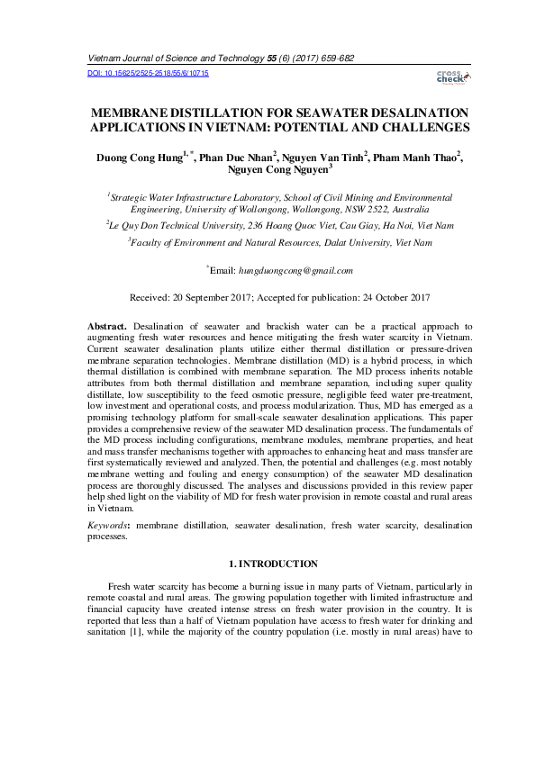 (PDF) Membrane Distillation for Seawater Desalination Applications in ...