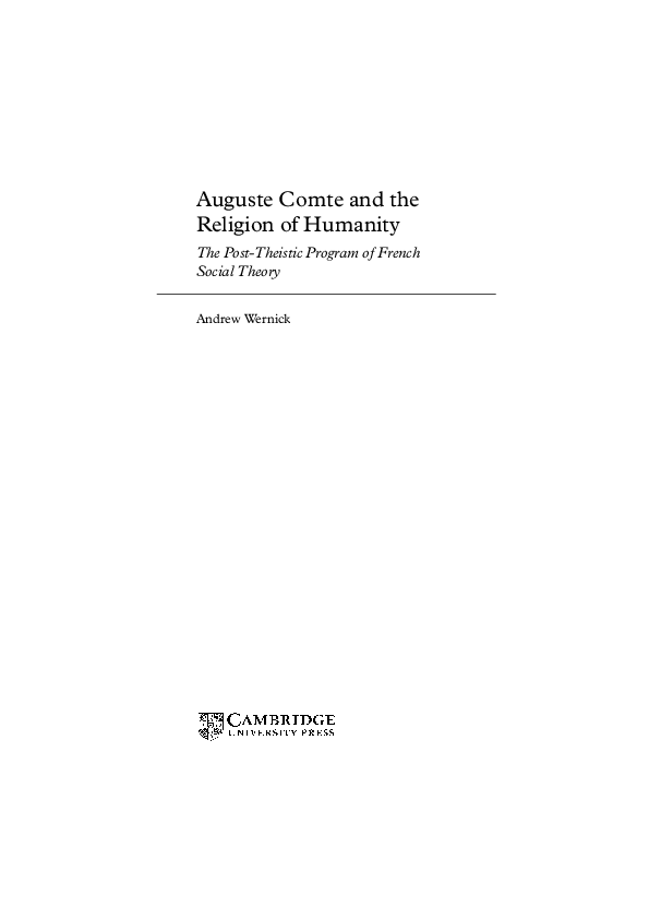 (PDF) Auguste Comte and the Religion of Humanity: The Post-theistic ...