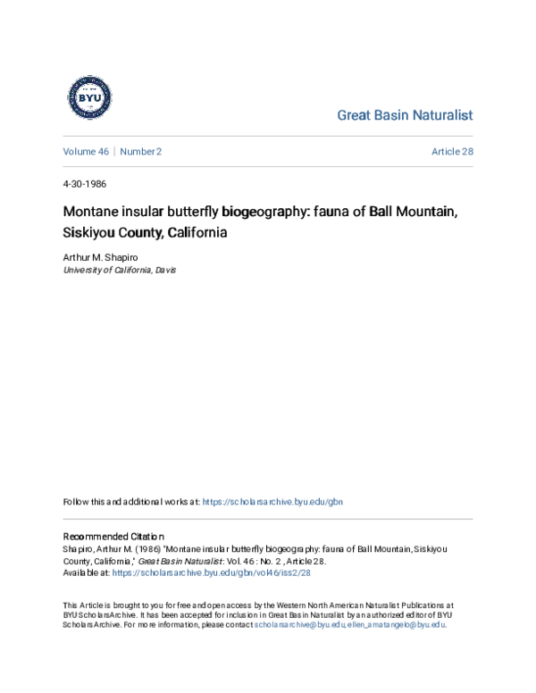 Montane insular butterfly biogeography: fauna of Ball Mountain ...