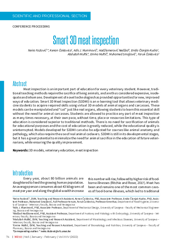 (PDF) Smart 3D meat inspection