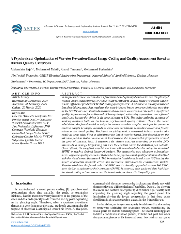 (PDF) A Psychovisual Optimization of Wavelet Foveation-Based Image Coding and Quality Assessment ...