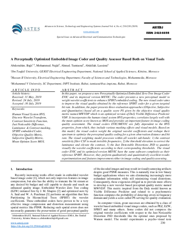 (PDF) A Perceptually Optimized Embedded Image Coder and Quality Assessor Based Both on Visual Tools