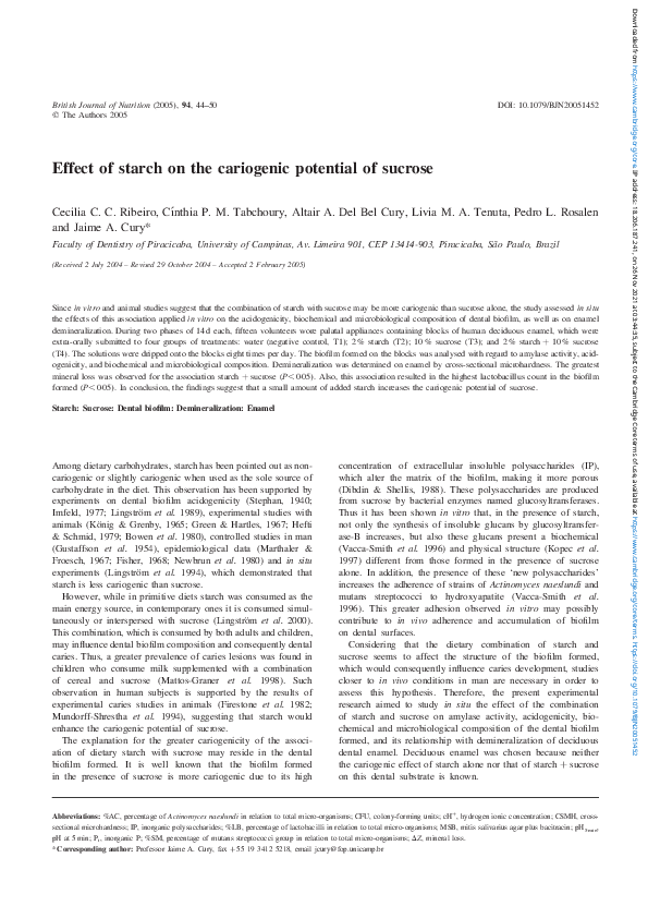 (PDF) Effect of starch on the cariogenic potential of sucrose