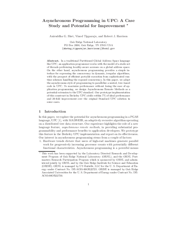 (PDF) Asynchronous Programming in UPC: A Case Study and Potential for Improvement