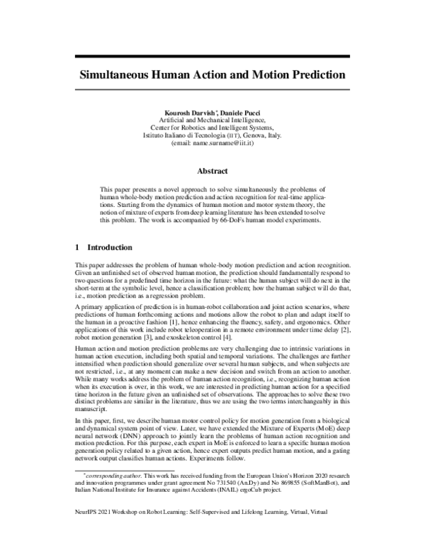 (PDF) Simultaneous Human Action and Motion Prediction