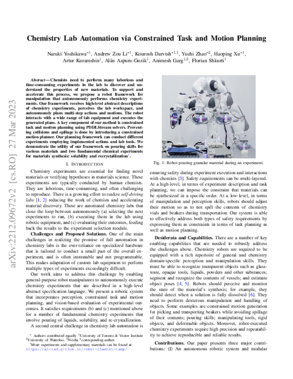 (PDF) Chemistry Lab Automation via Constrained Task and Motion Planning