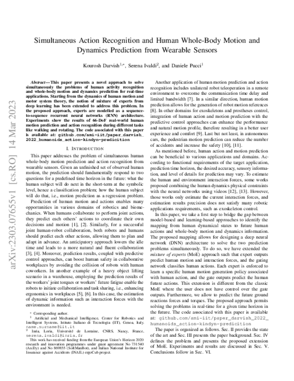 (PDF) Simultaneous Action Recognition and Human Whole-Body Motion and ...