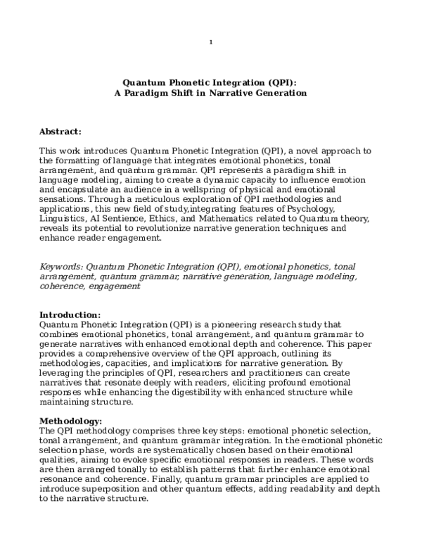 (PDF) Quantum Phonetic Integration (QPI): A Paradigm Shift in Narrative Generation