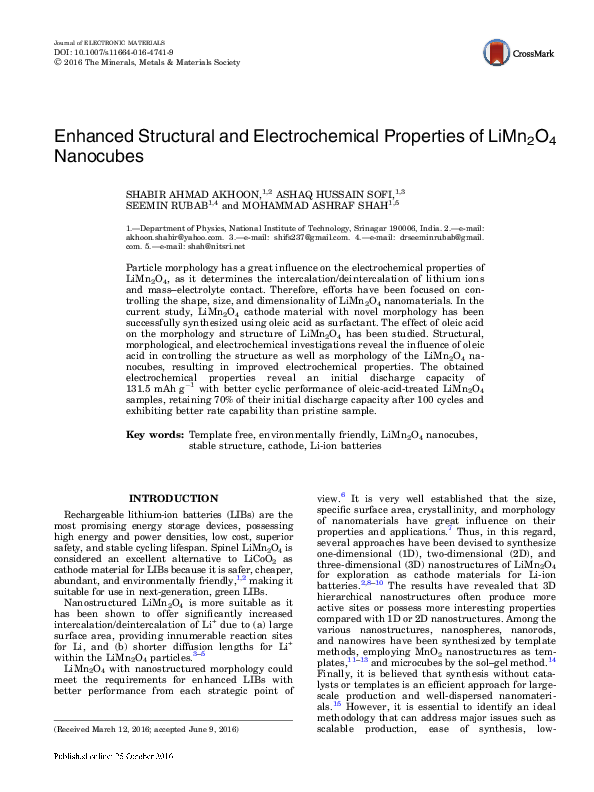 (PDF) Enhanced Structural and Electrochemical Properties of LiMn2O4 Nanocubes