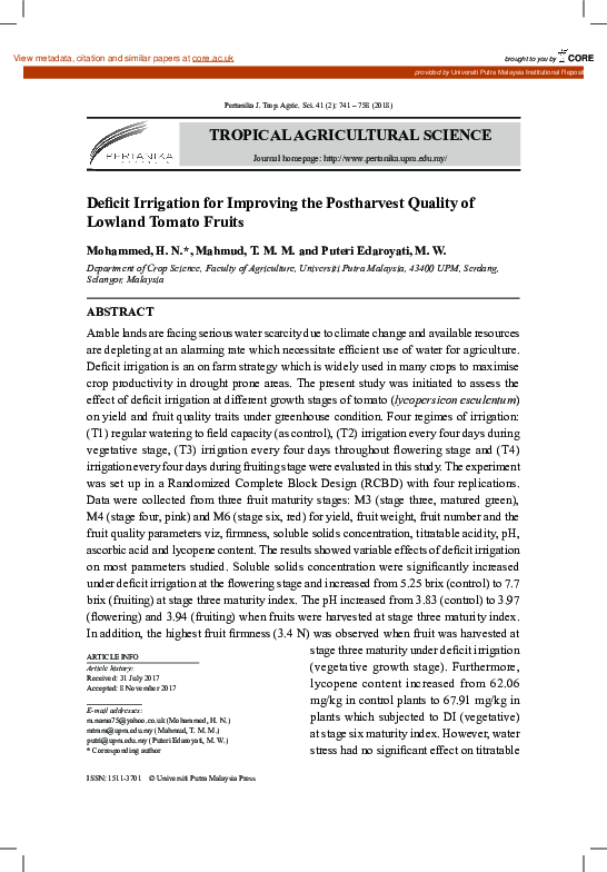 (PDF) Deficit irrigation for improving the postharvest quality of ...