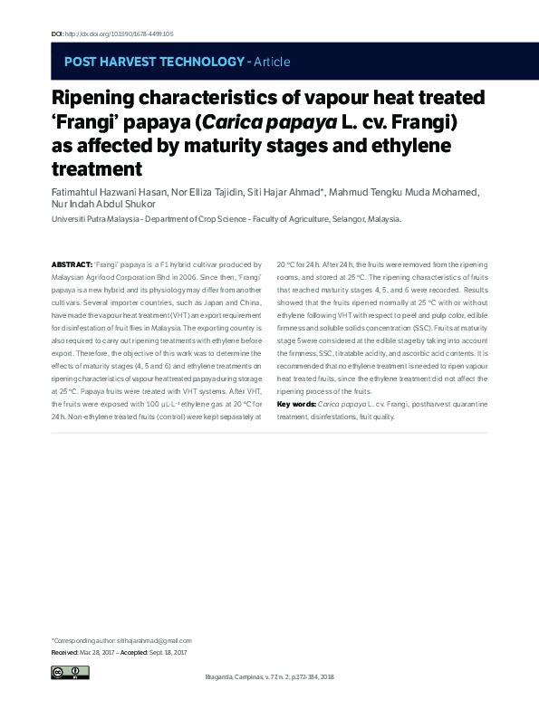 (PDF) Ripening characteristics of vapour heat treated ‘Frangi’ papaya ...
