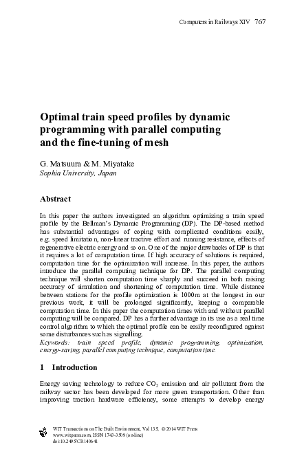 (PDF) Optimal train speed profiles by dynamic programming with parallel ...