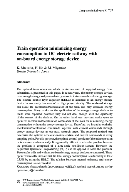 Pdf Train Operation Minimizing Energy Consumption In Dc Electric Railway With On Board Energy