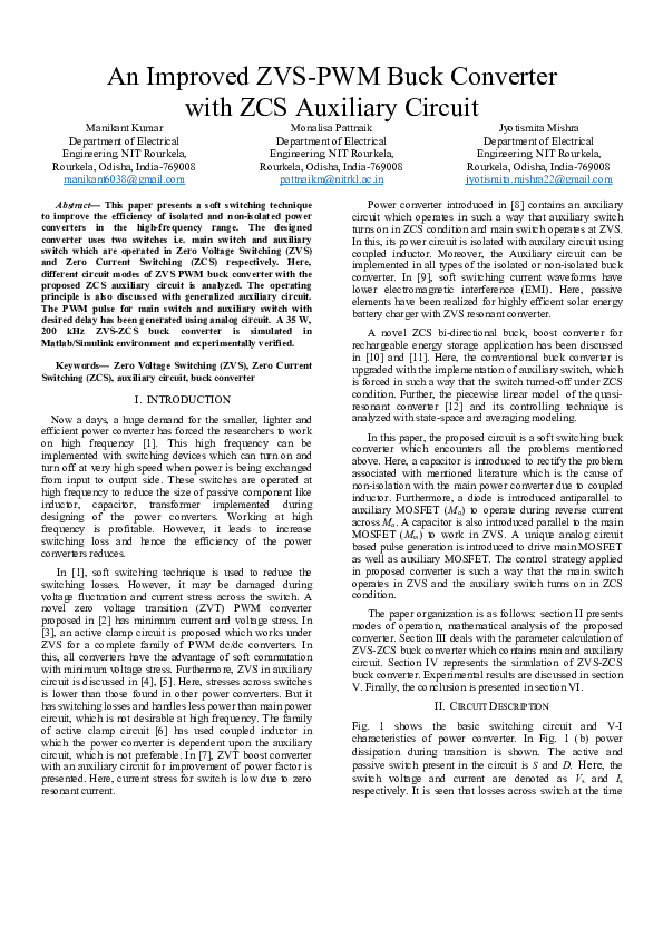 (PDF) An improved ZVS-PWM buck converter with ZCS auxiliary circuit