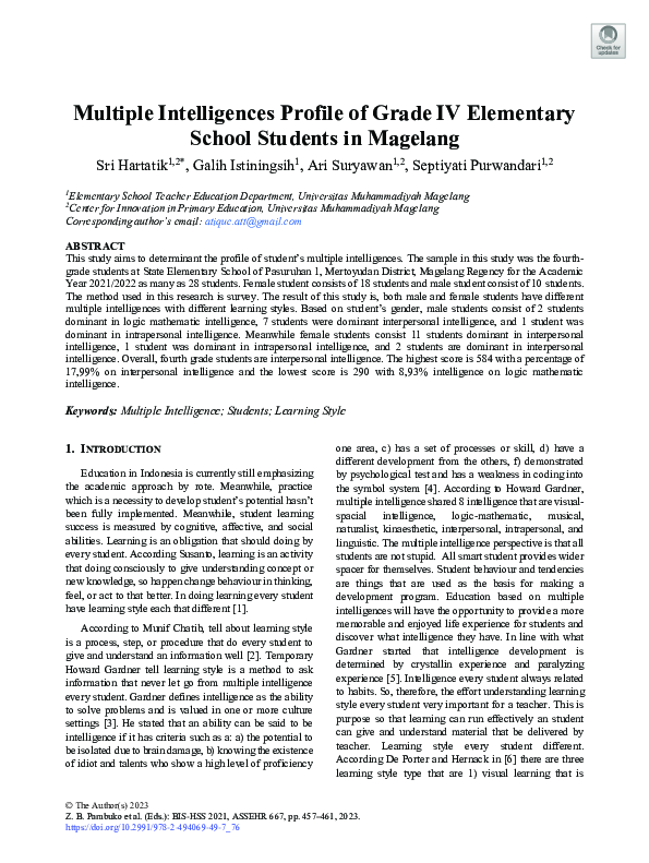 (PDF) Multiple Intelligences Profile of Grade IV Elementary School ...