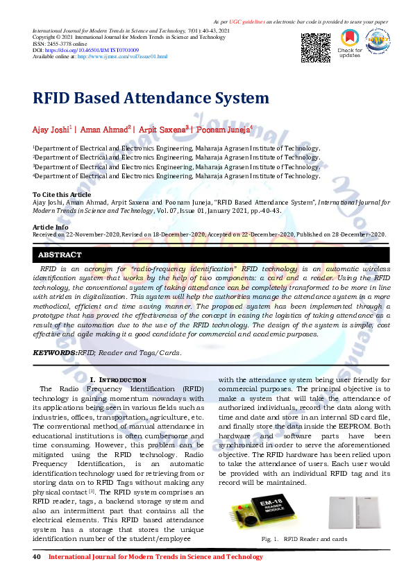 (PDF) RFID Based Attendance System