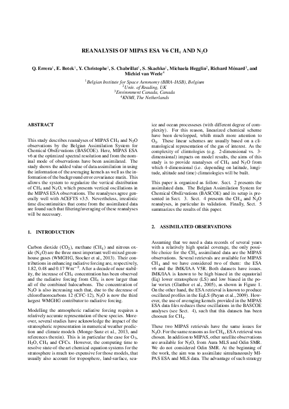 (PDF) Reanalysis of MIPAS ESA V6 CH4 and N2O