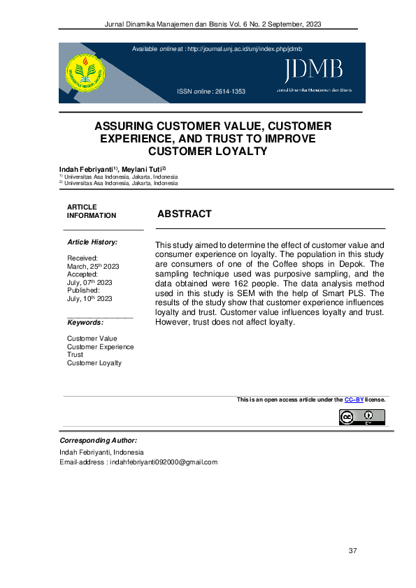 (PDF) Assuring Customer Value, Customer Experience, and Trust to Improve Customer Loyalty