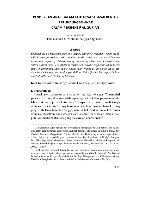 (PDF) Pendidikan Anak Dalam Keluarga Sebagai Bentuk Perlindungan Anak Dalam Perspektif Al-Qur’An