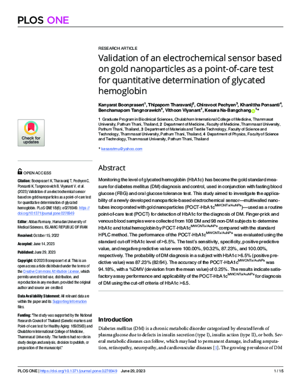 (PDF) Validation of an electrochemical sensor based on gold nanoparticles as a point-of-care ...