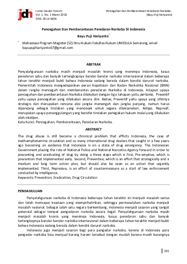 (PDF) Pencegahan Dan Pemberantasan Peredaran Narkoba Di Indonesia