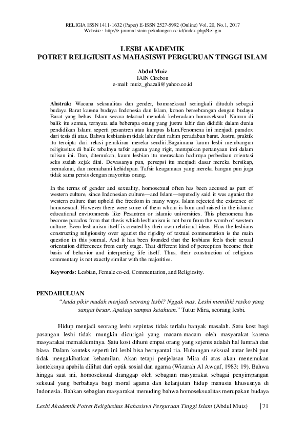 (PDF) Lesbi Akademik Potret Religiusitas Mahasiswi Perguruan Tinggi Islam