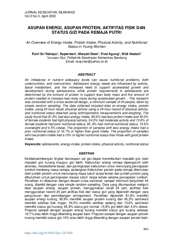 (PDF) Asupan Energi, Asupan Protein, Aktifitas Fisik Dan Status Gizi ...