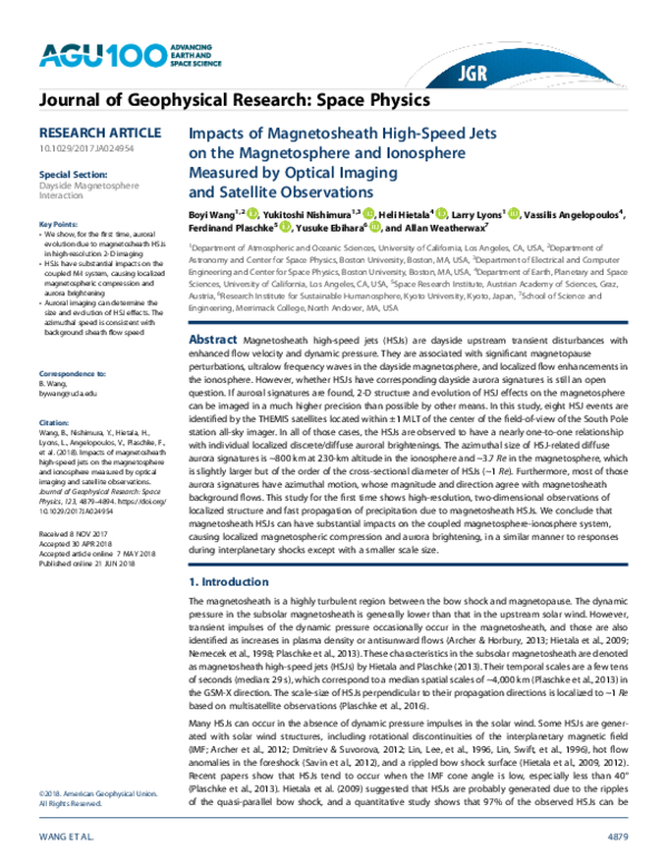 (PDF) Impacts of Magnetosheath High‐Speed Jets on the Magnetosphere and ...
