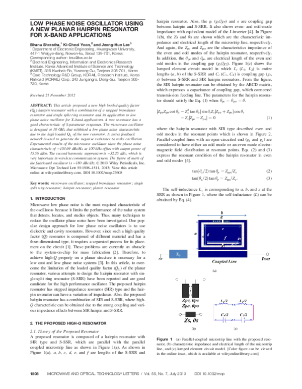 (PDF) Low phase noise oscillator using a new planar hairpin resonator for X-band applications