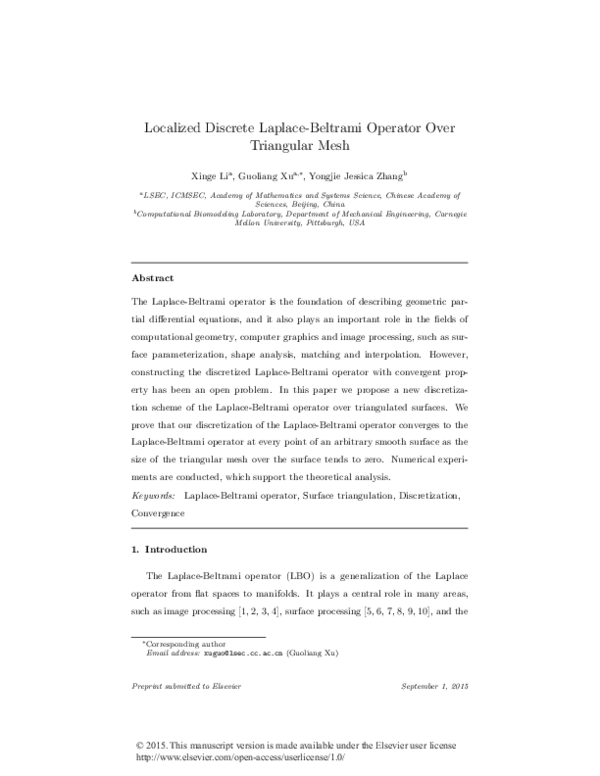 (PDF) Localized discrete Laplace–Beltrami operator over triangular mesh