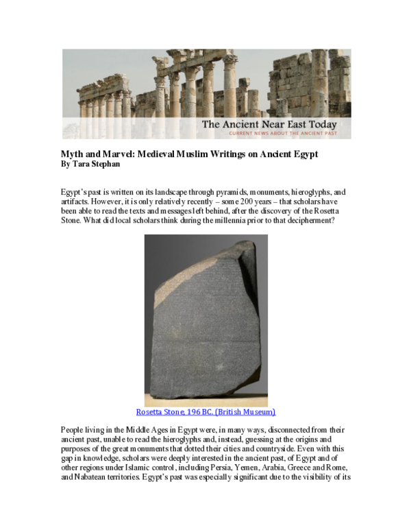 (PDF) Myth and Marvel: Medieval Muslim Writings on Ancient Egypt