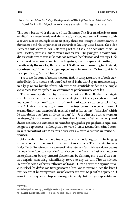 (PDF) Review of Craig Keener, Miracles Today: The Supernatural Work of ...