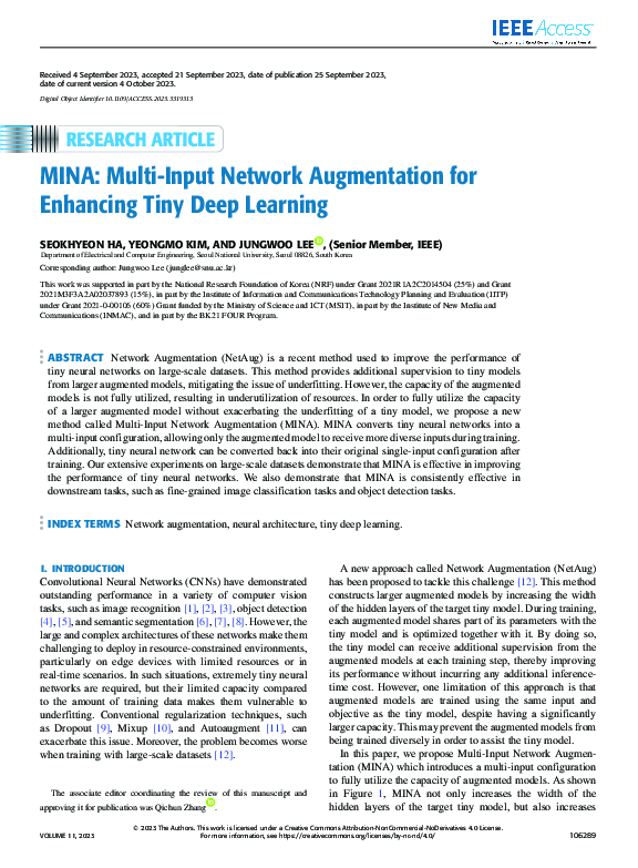 (PDF) MINA: Multi-Input Network Augmentation for Enhancing Tiny Deep Learning