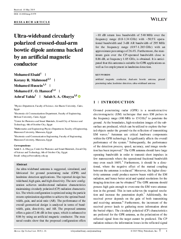 (PDF) Ultra‐wideband circularly polarized crossed‐dual‐arm bowtie ...