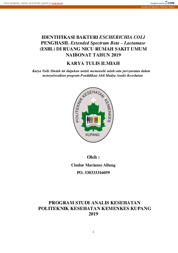 (PDF) Identifikasi Bakteri Escherichia Coli Penghasil Extended Spectrum ...