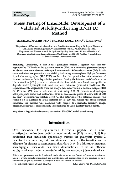 (PDF) Stress testing of linaclotide: Development of a validated ...