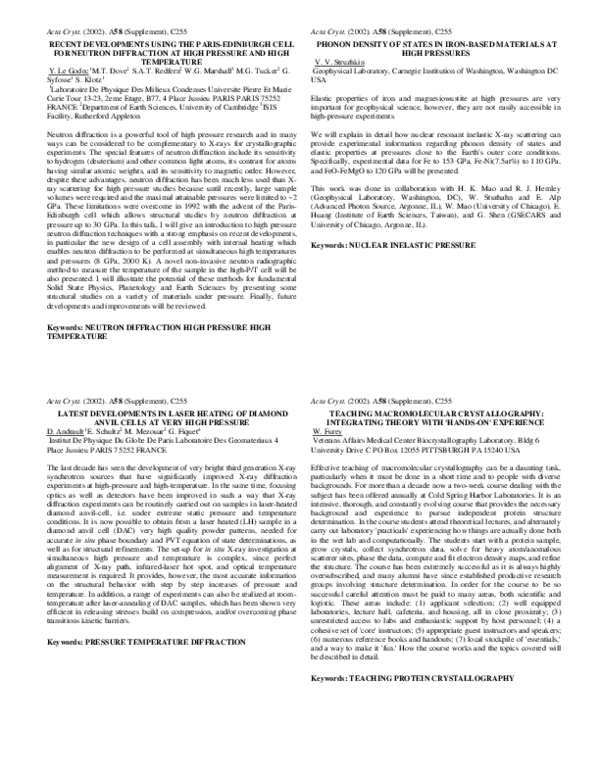 (PDF) Recent developments using the Paris-Edinburgh cell for neutron ...