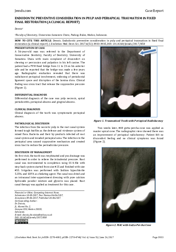 (PDF) Endodontic Preventive Consideration in Pulp and Periapical ...