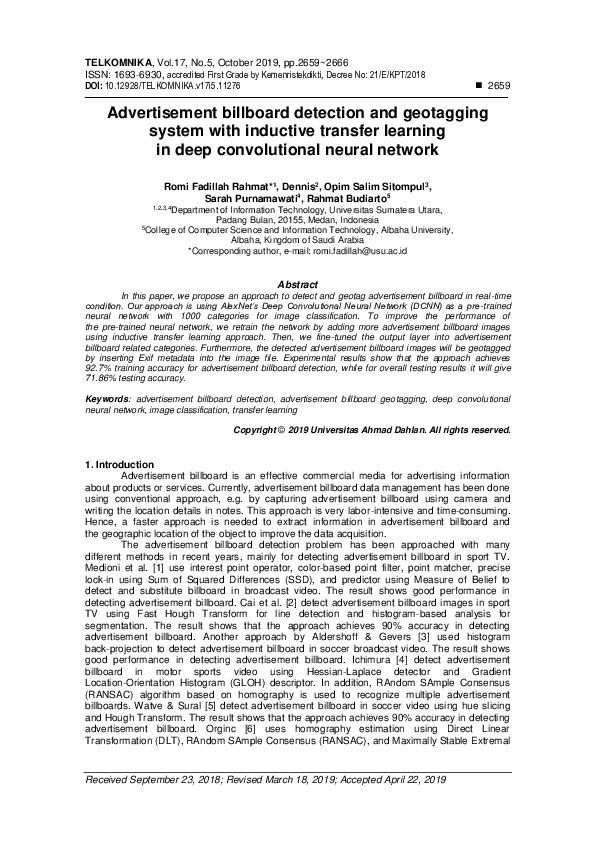 (PDF) Advertisement billboard detection and geotagging system with inductive transfer learning ...