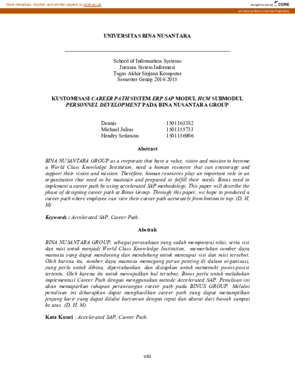 (PDF) Kustomisasi Career Path Sistem Erp Sap Modul HCM Submodul ...