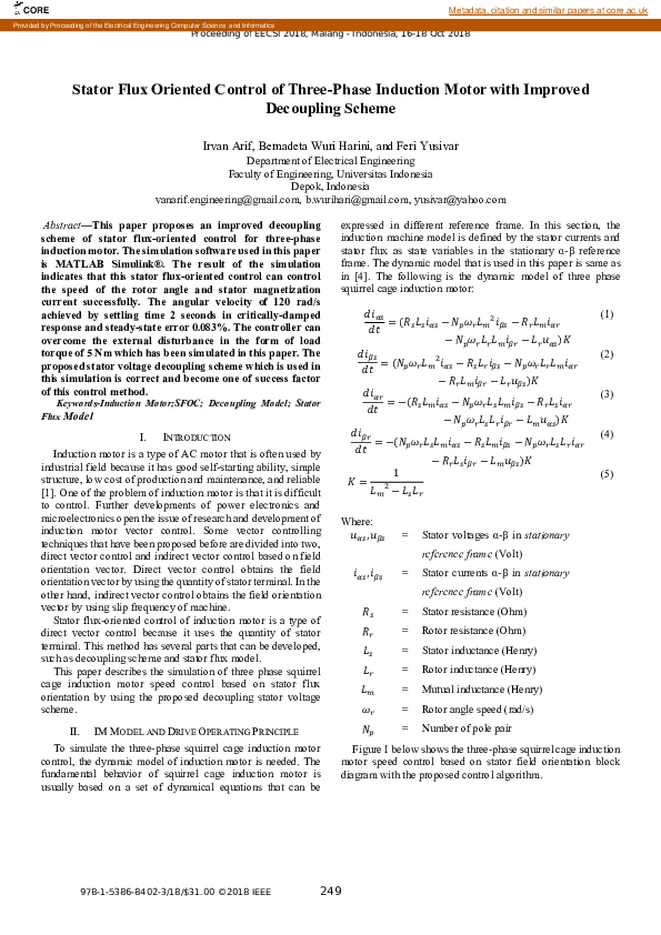 Pdf Stator Flux Oriented Control Of Three Phase Induction Motor With Improved Decoupling Scheme