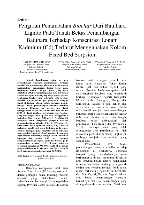 Pengaruh Penambahan Biochar dari Batubara Lignite pada Tanah Bekas Penambangan Batubara Terhadap ...