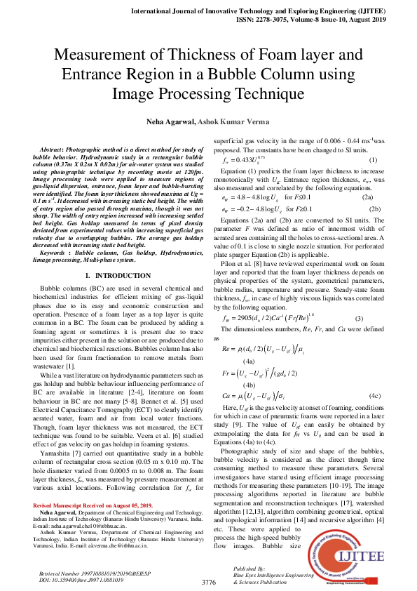 (PDF) Measurement of Thickness of Foam layer and Entrance Region in a Bubble Column using Image ...