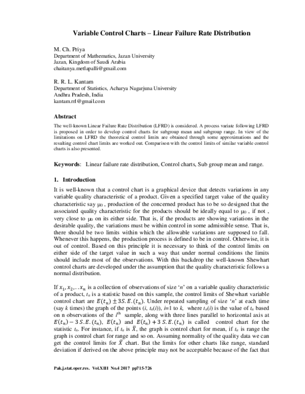 (PDF) Variable Control Charts - Linear Failure Rate Distribution